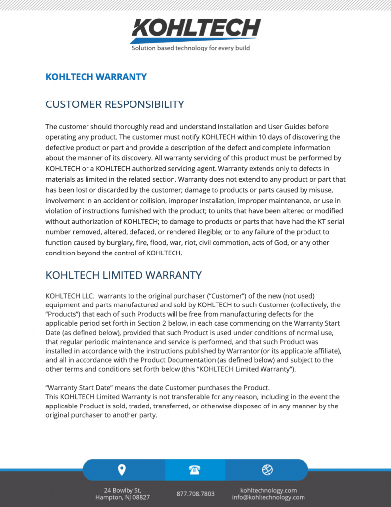 Warranty Request - Kohltech